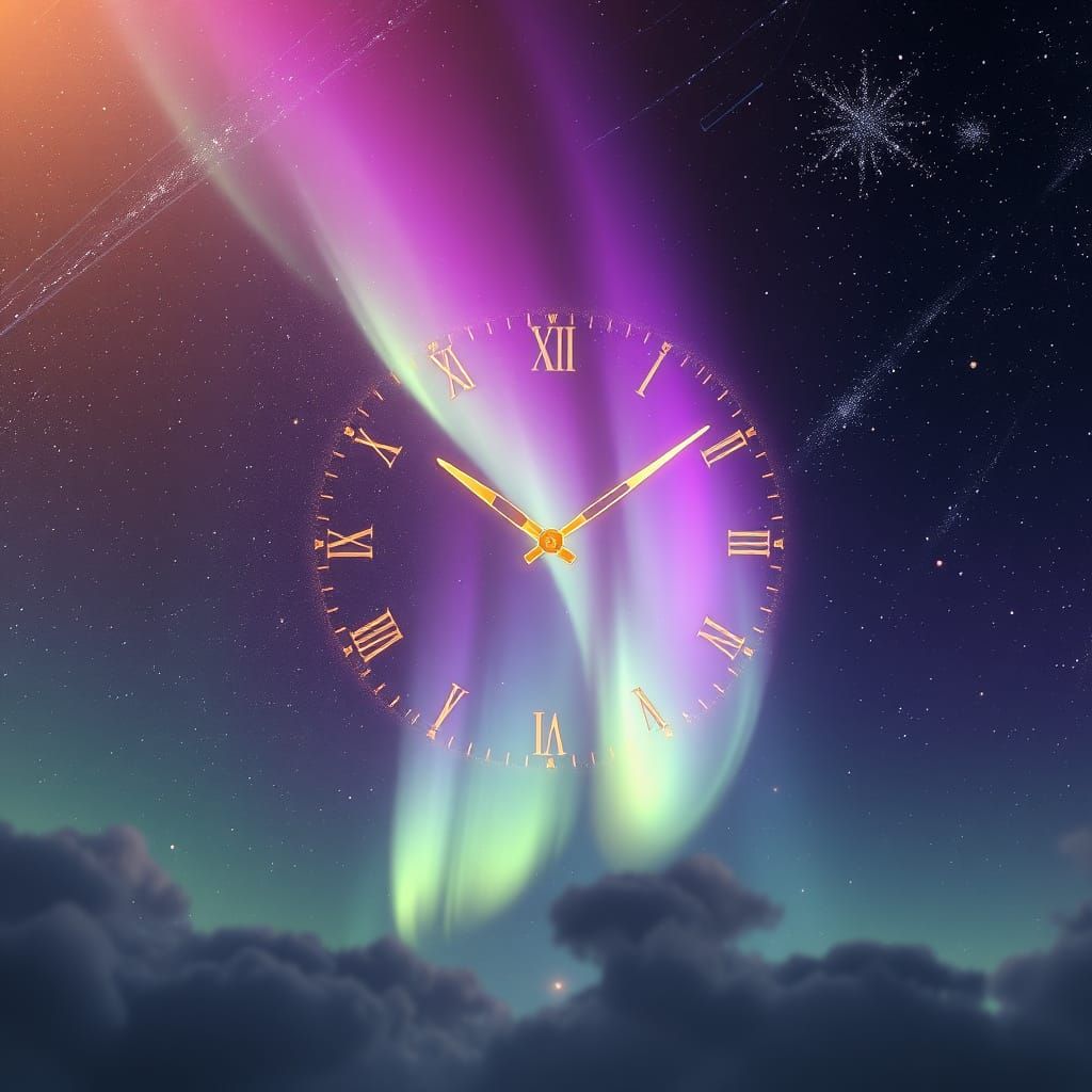 Mystical Clock Unfolds in Celestial Canvas - AI Art