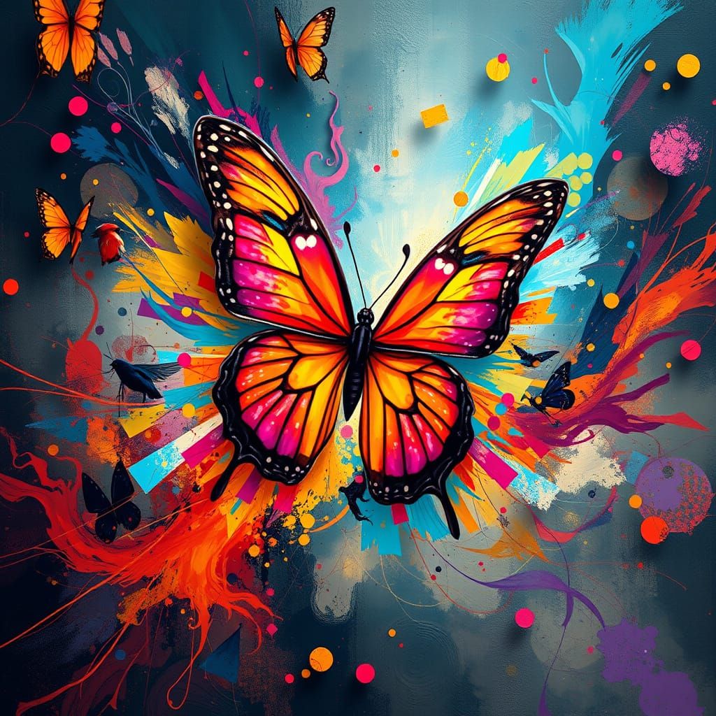 Dynamic Butterfly Emerges from Kaleidoscopic Backg... - AI Art