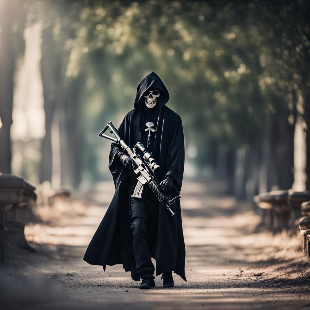 Grim reaper with machine guns and shades - AI Generated Artwork ...