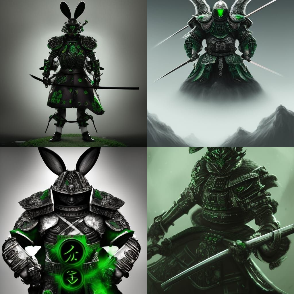 A black and White rabbit in green Samurai armour - AI Generated Artwork ...