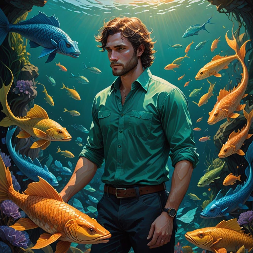 Majestic Merman in a Dreamlike Oceanic Scene - AI Art