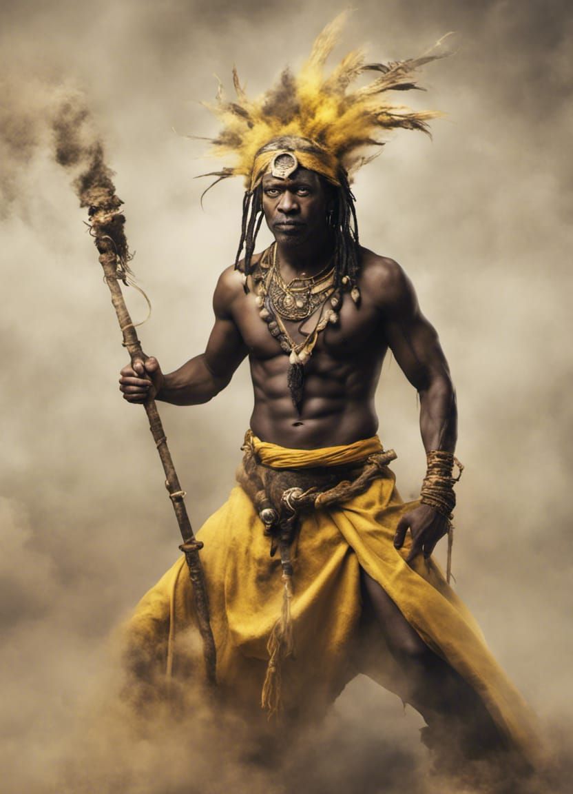 Black Human Shaman in yellow 1 - AI Generated Artwork - NightCafe Creator