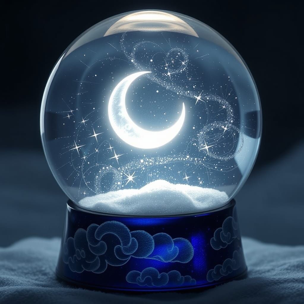 Moon in a Globe - Celestial Snow Globe with Glowing Crescent...