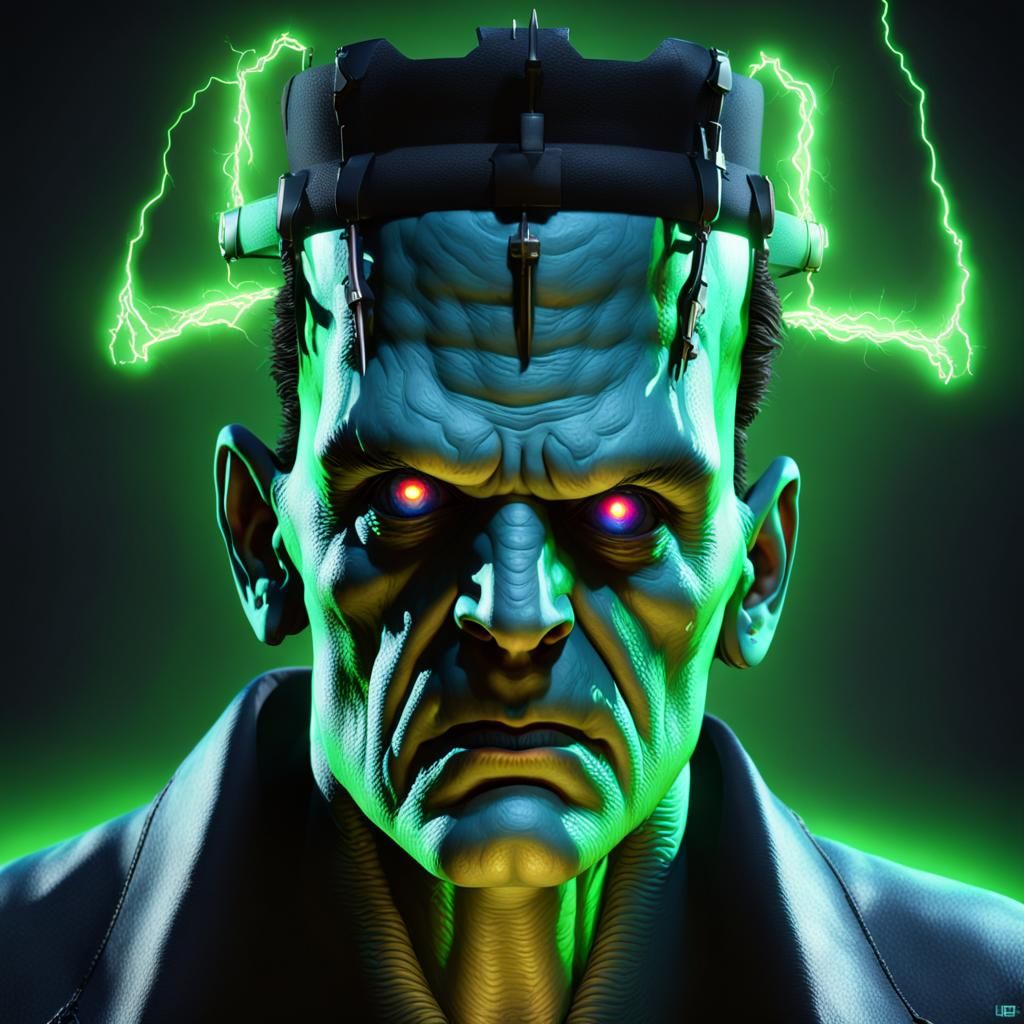 Frankenstein with all seeing eye stitched up ,scares , glow florescent ...