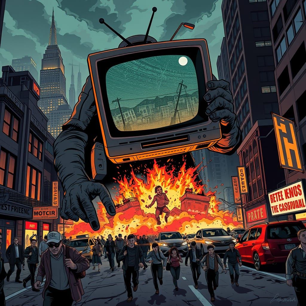 Colossal TV Headed Giant Wreaks Havoc on Gritty Ci... - AI Art