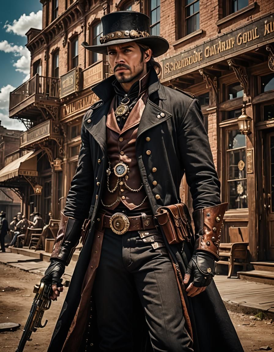 Steampunk gunslinger in the steampunk wild wild west - AI Generated ...