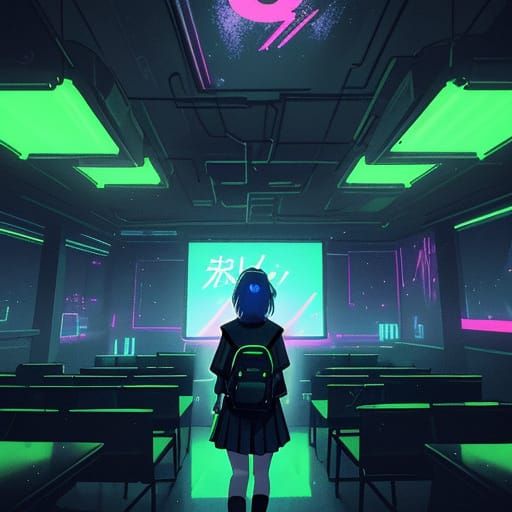 A anime girl school design - Futuristic Schoolgirl in Neon-...
