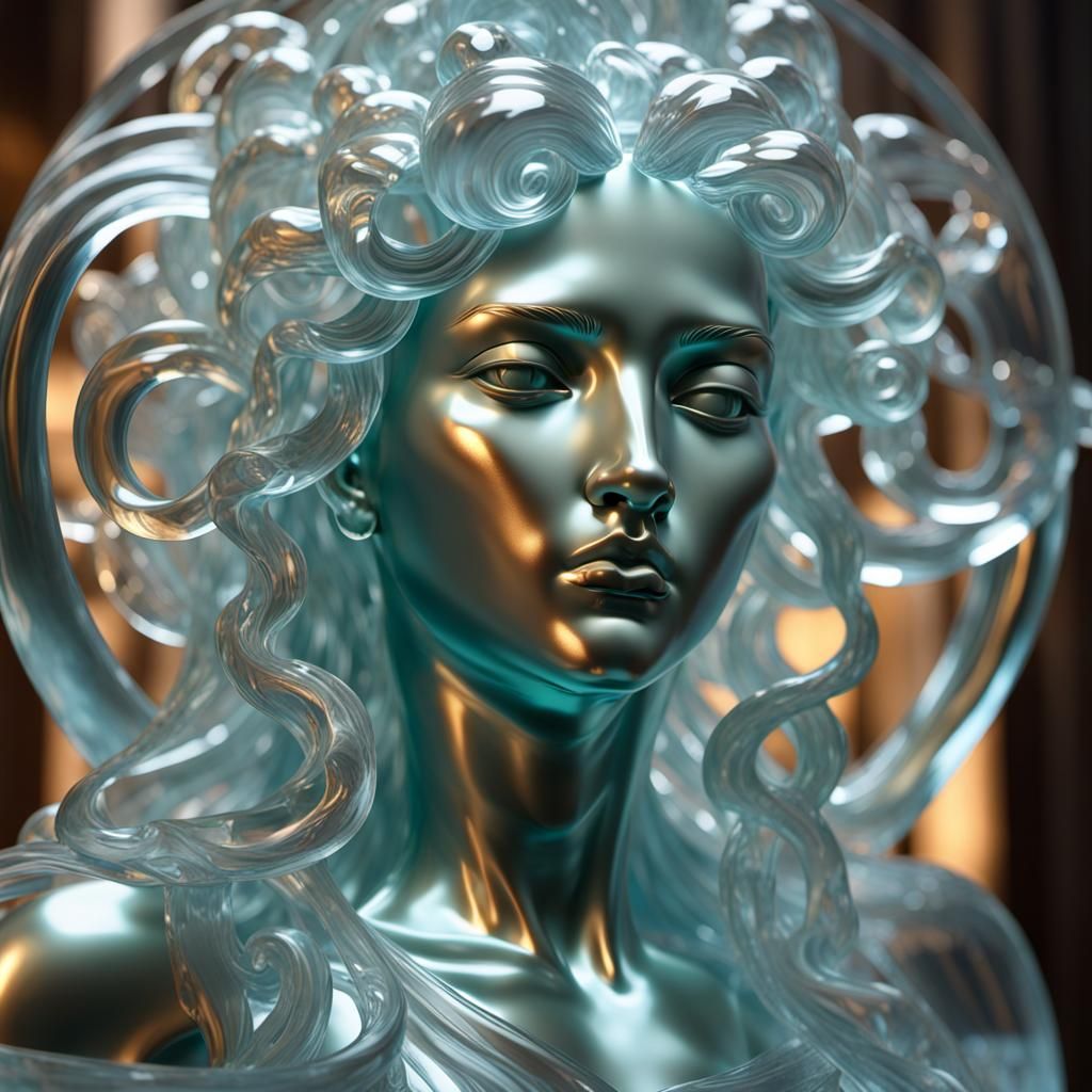 Glass ice sculpture of a complex Medusa!/ Alphonse Mucha/Greg Rutkowski ...
