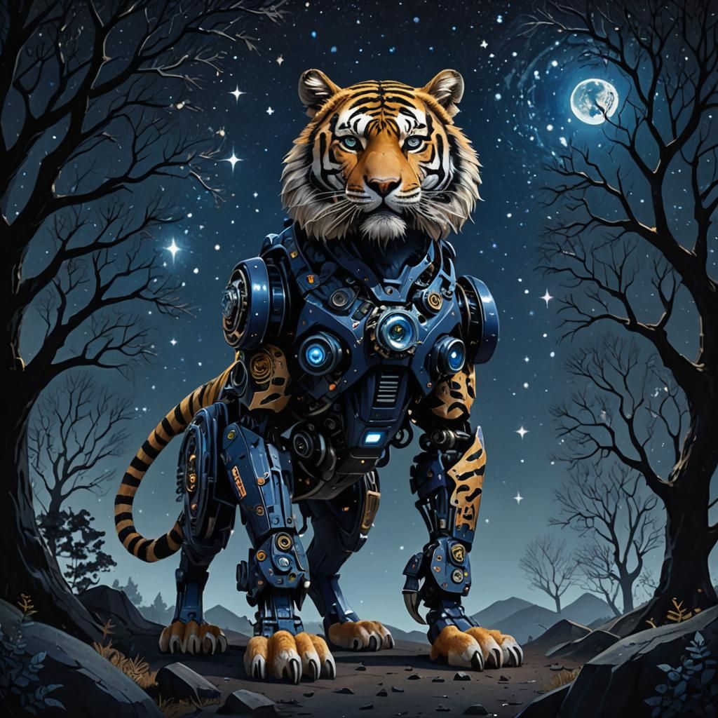 Cyborg tiger roaming the night - AI Generated Artwork - NightCafe Creator