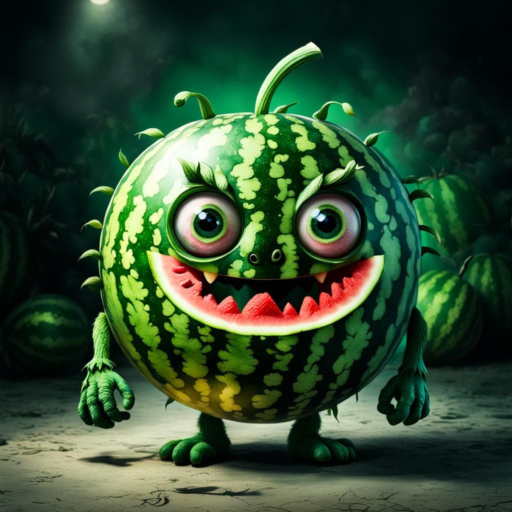 watermelon monster with big eyes - AI Generated Artwork - NightCafe Creator