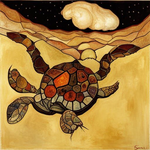 Fractalized space turtle Egon Schiele - AI Generated Artwork ...