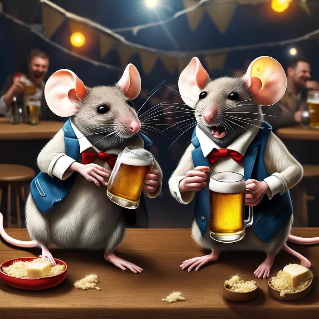 drunk mice at beer festival party drinking beer, hyperrealistic - AI ...
