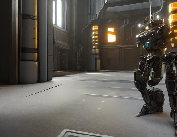 doorway intricate mech details, ground level shot, 8K resolution ...