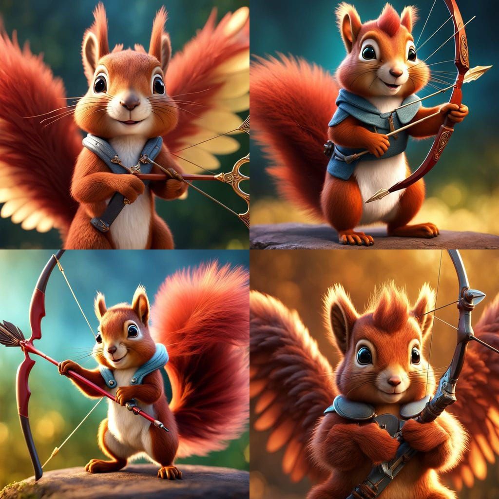 Squirrel Angel with Heart and Bow - AI Art