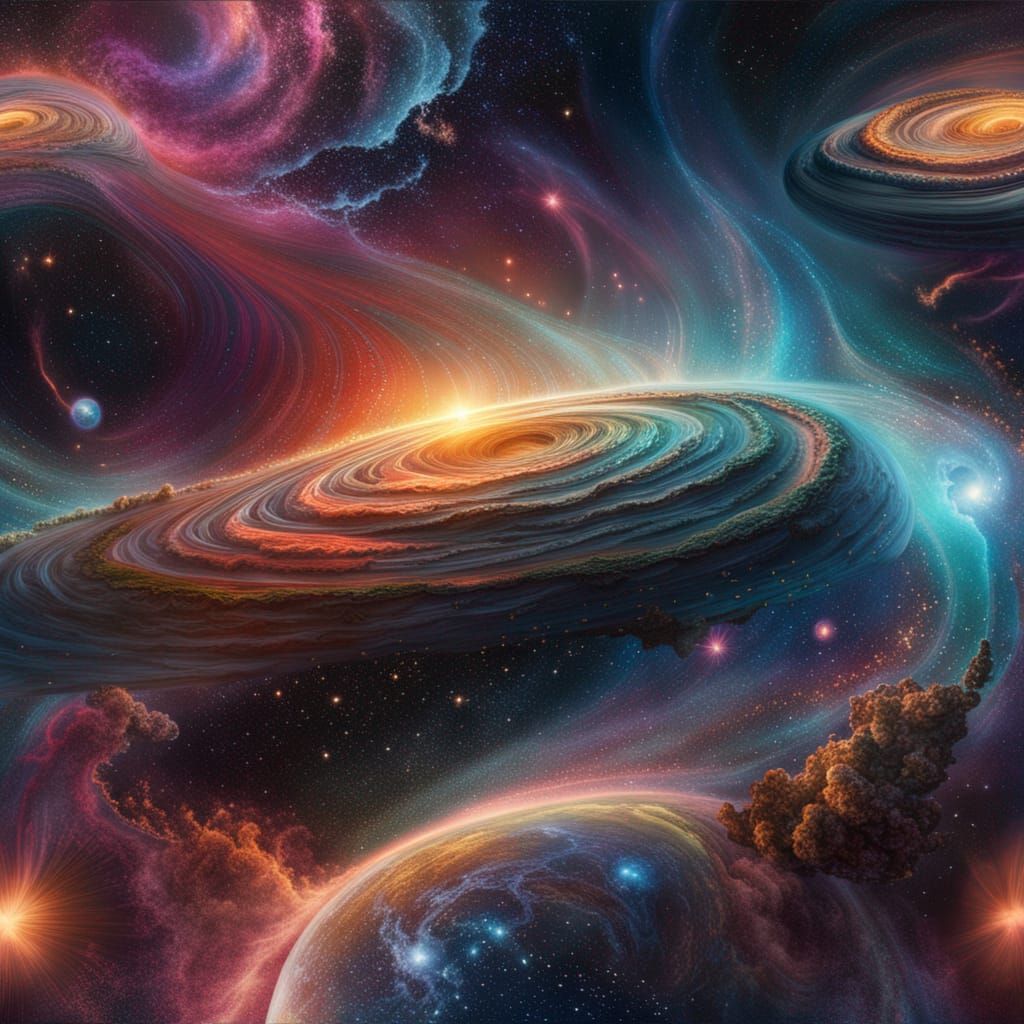 A mesmerizing celestial landscape with swirling nebulas and distant ...