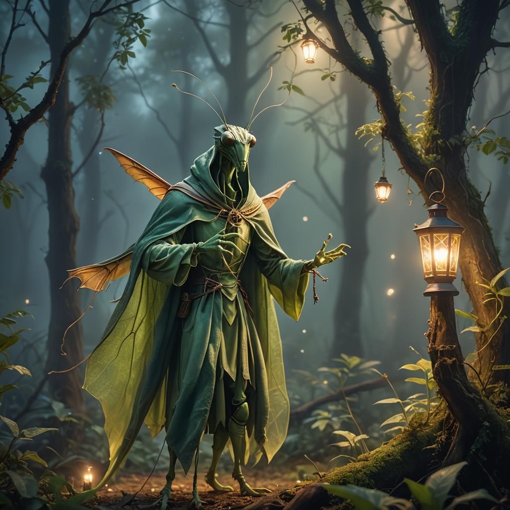 Elf-mantis with lanterns - AI Generated Artwork - NightCafe Creator
