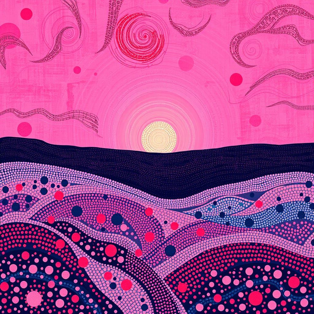 Vibrant Dawn in Kinetic Pointillism Style - AI Art