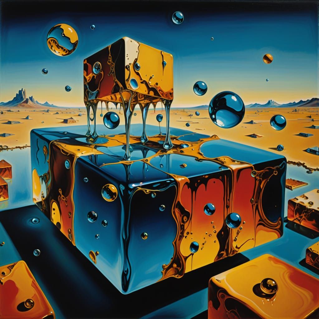 Surreal Glass Cube Masterpiece with Distorted Refl... - AI Art