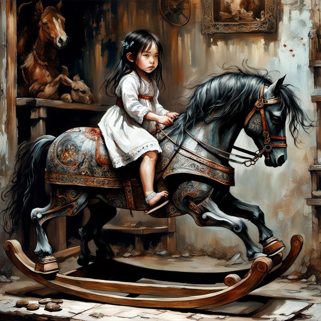 Littel Girl and a rocking horse - AI Generated Artwork - NightCafe Creator