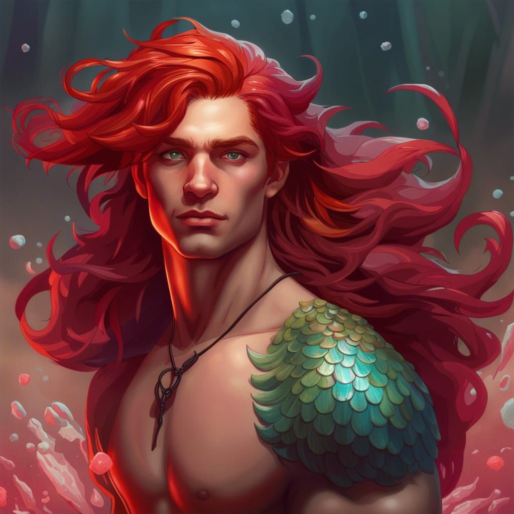 red haired merman - AI Generated Artwork - NightCafe Creator