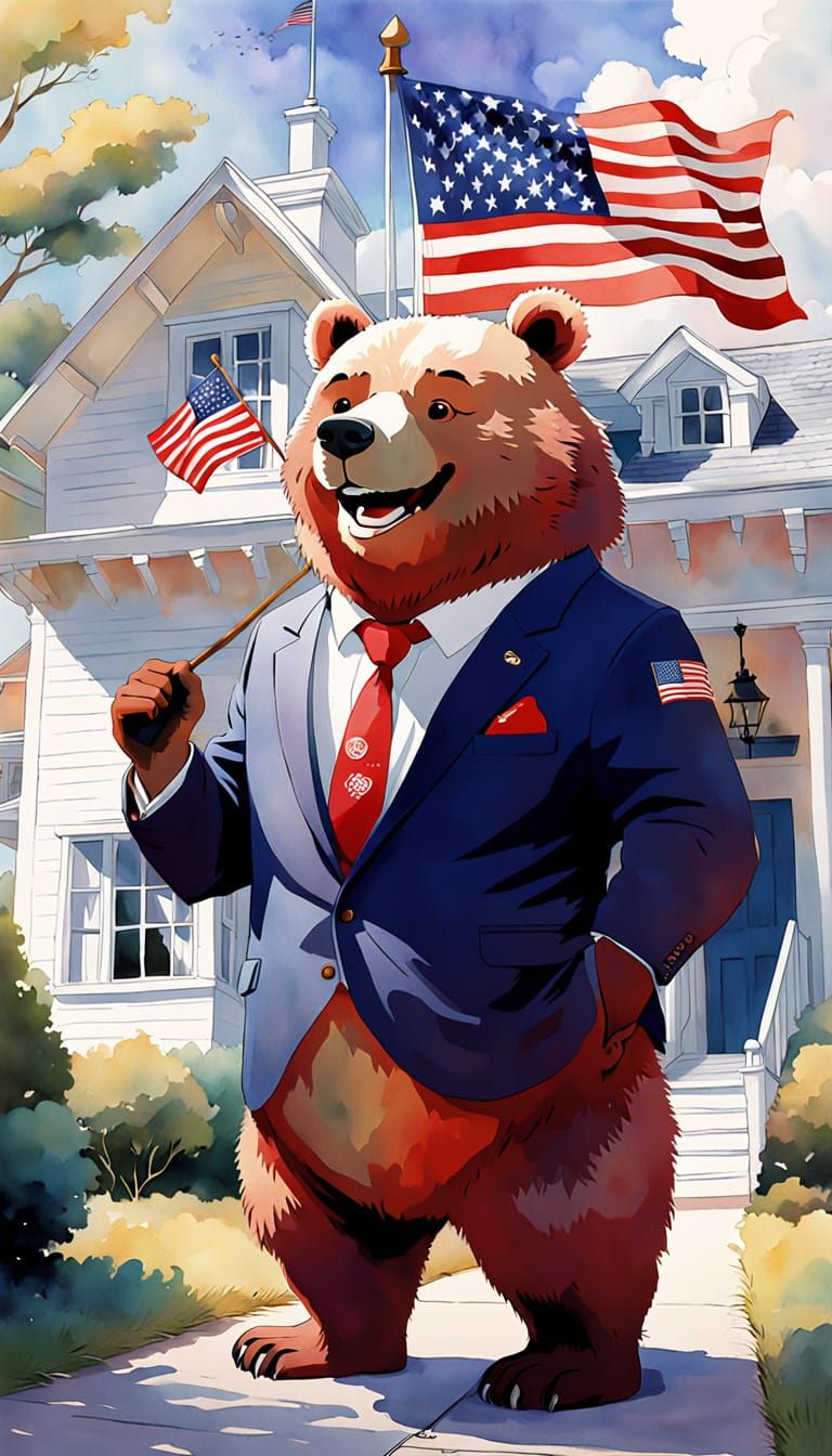 A Whimsical Trump Bear in a Ghibli-Inspired White ... - AI Art