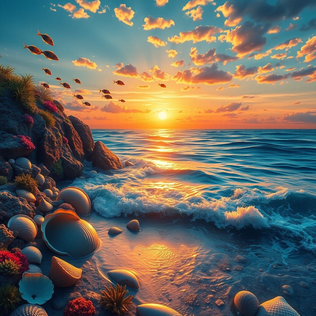 The view of the edge of the sea with stunning shells and coral reefs ...