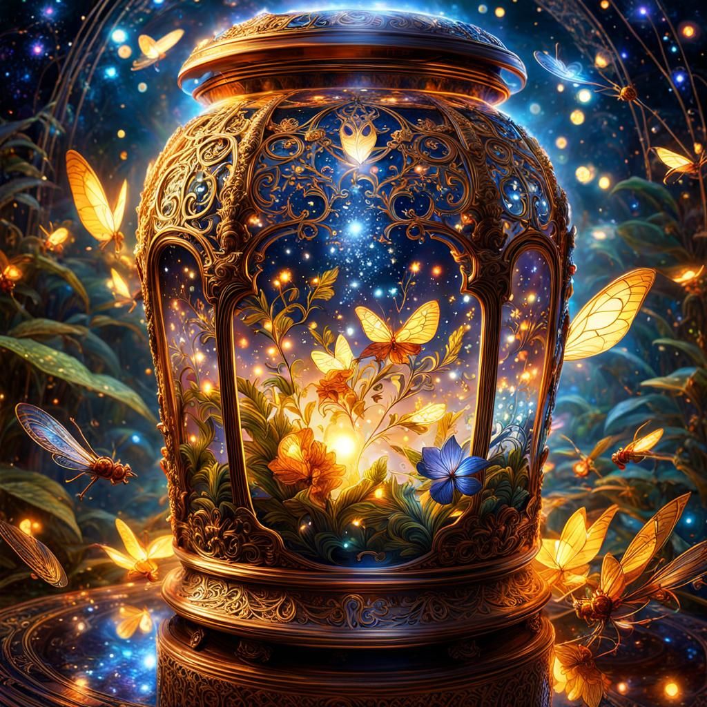 Fireflies in jar 2 - AI Generated Artwork - NightCafe Creator