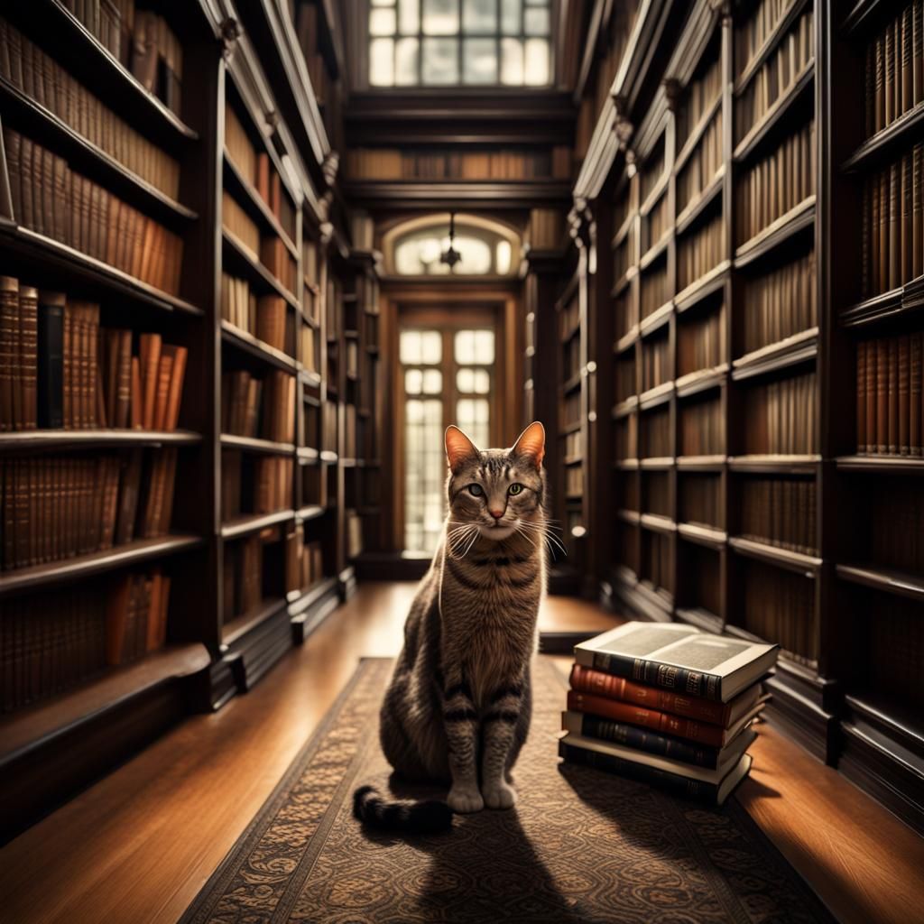 cat in a library with shelves, books - AI Generated Artwork - NightCafe ...