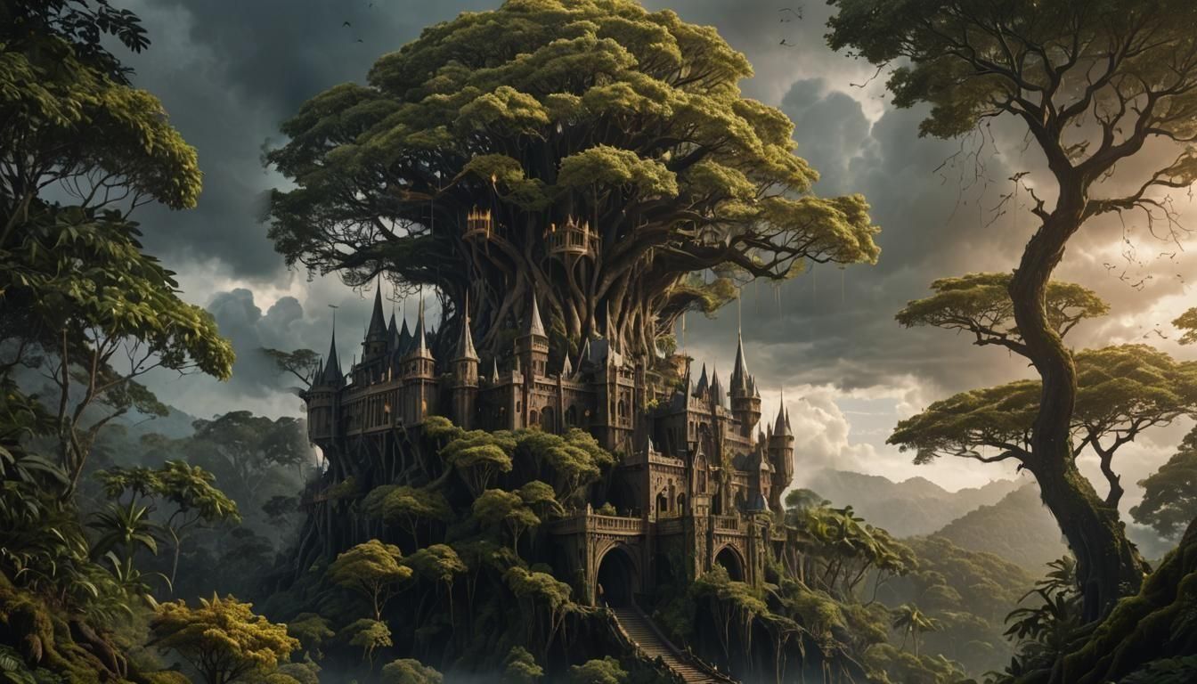 Elven Rainforest Castle - AI Generated Artwork - NightCafe Creator
