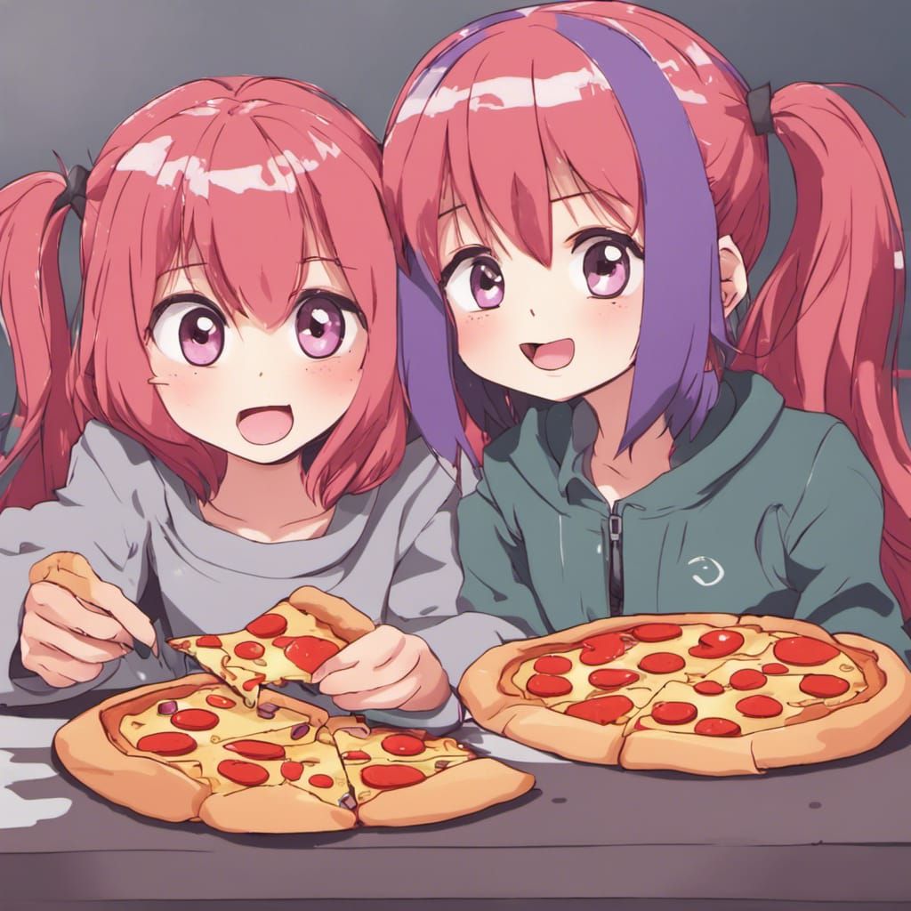 Red and Yika eating Pizza - AI Generated Artwork - NightCafe Creator