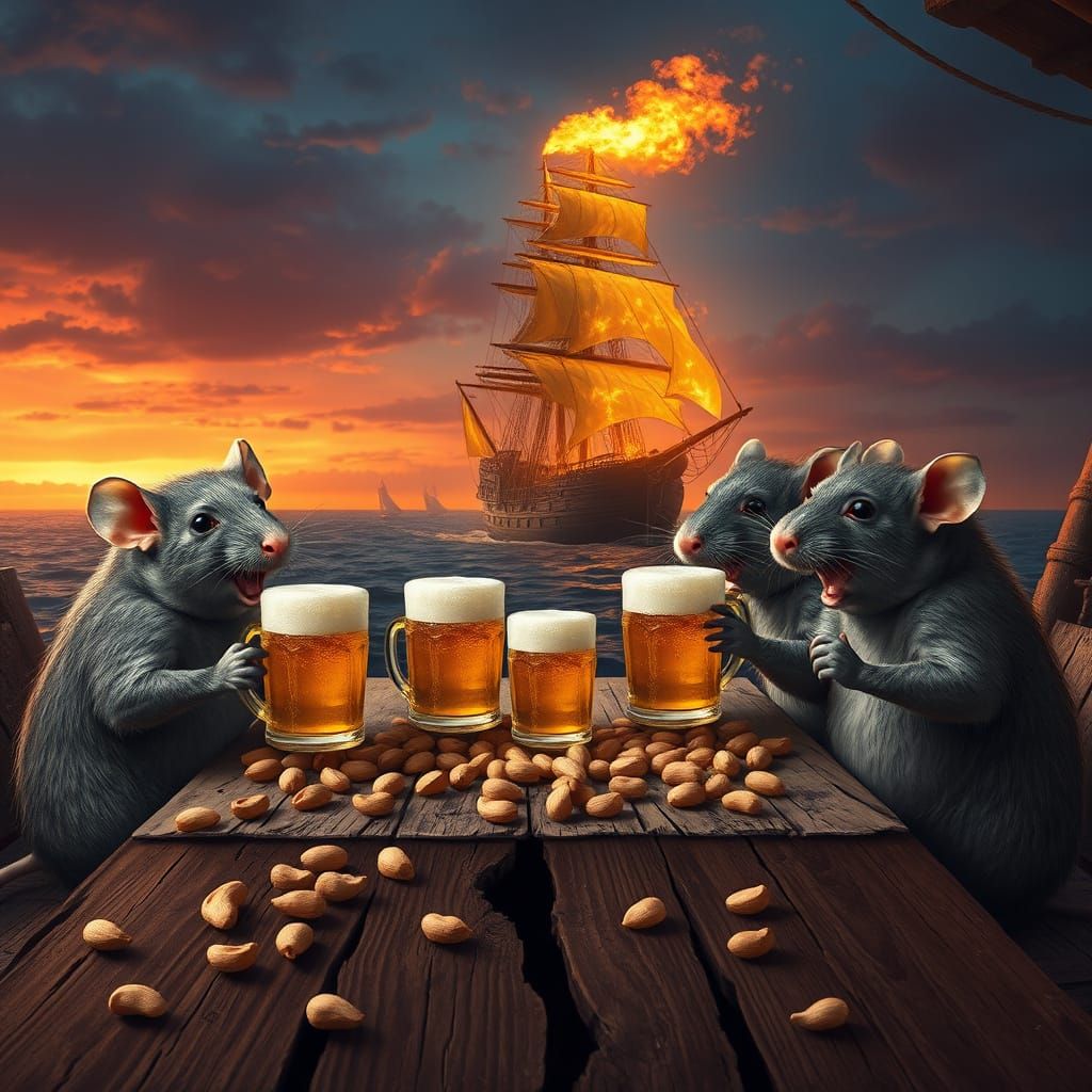 Rats Enjoy Beer and Camaraderie Amidst a Majestic ... - AI Art