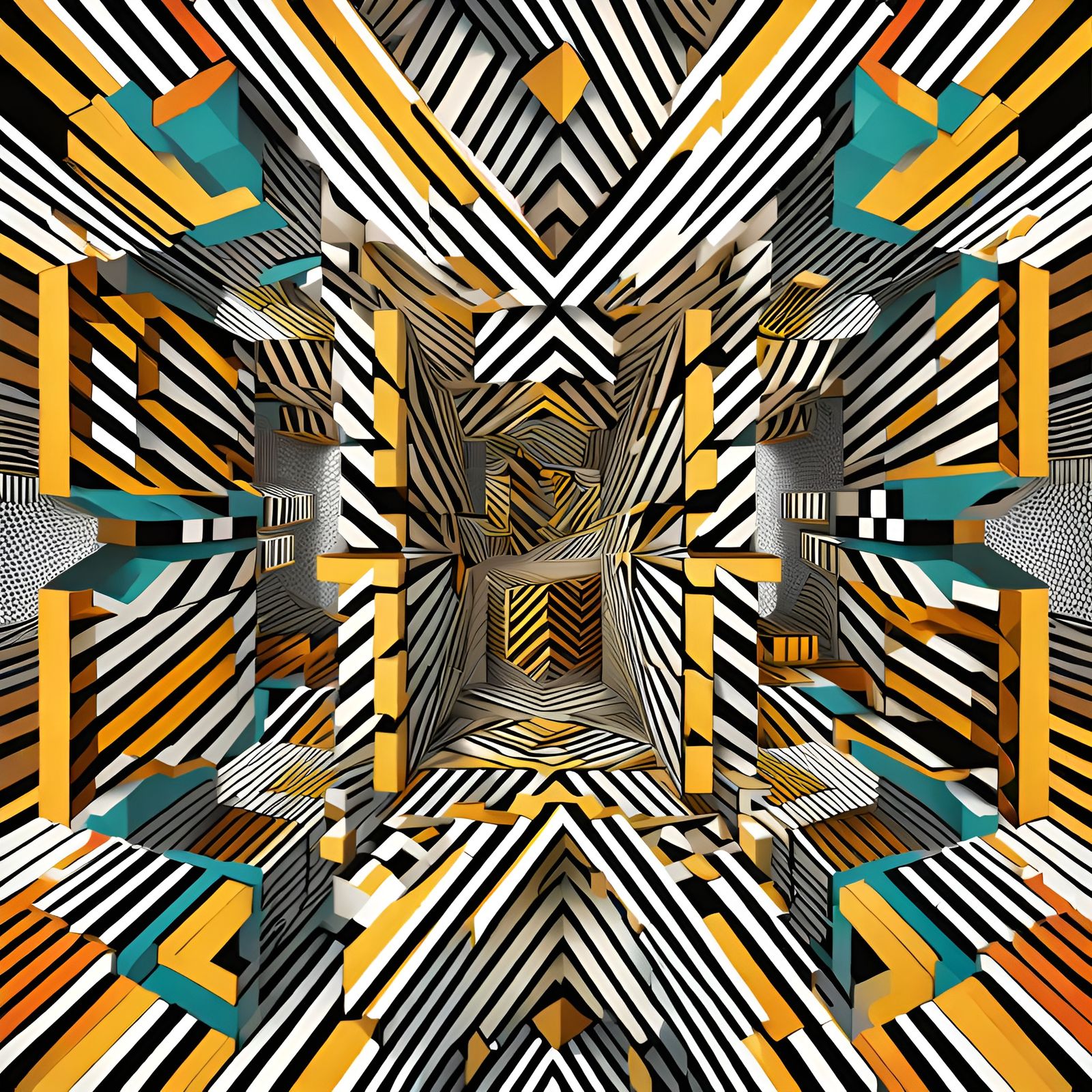 Columns of (blocks making OP art:1.5), colorful, deep, hyperrealistic ...