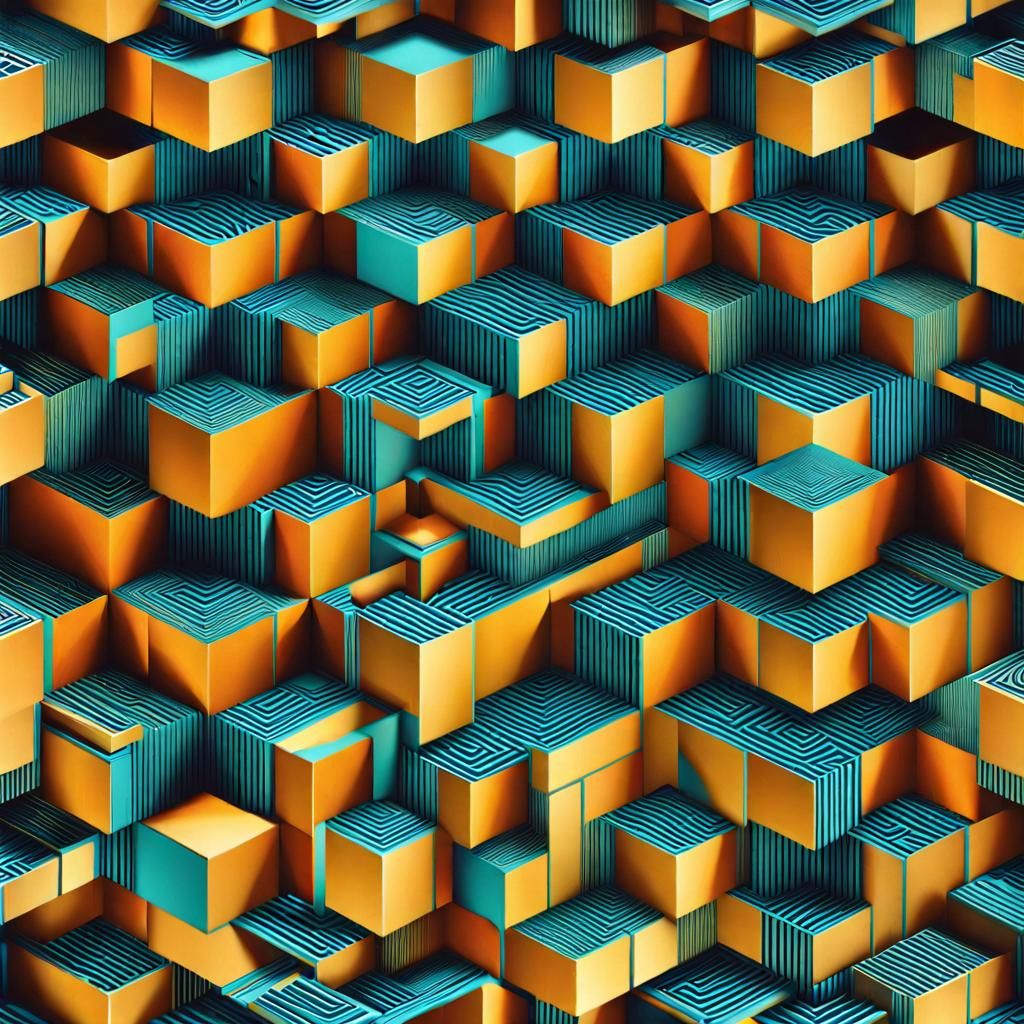 Columns of (blocks making OP art:1.5), colorful, deep, hyperrealistic ...