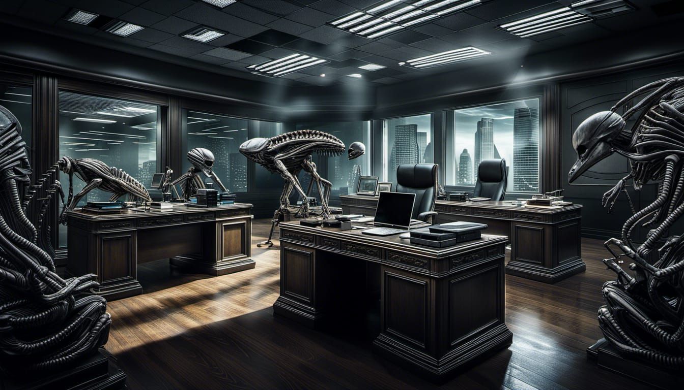 Office .Aliens Civilisation . intricate details, HDR, beautifully shot ...