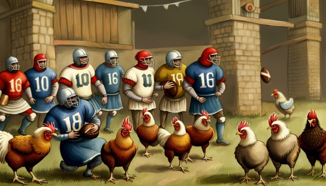medieval chickens playing American football - AI Generated Artwork ...