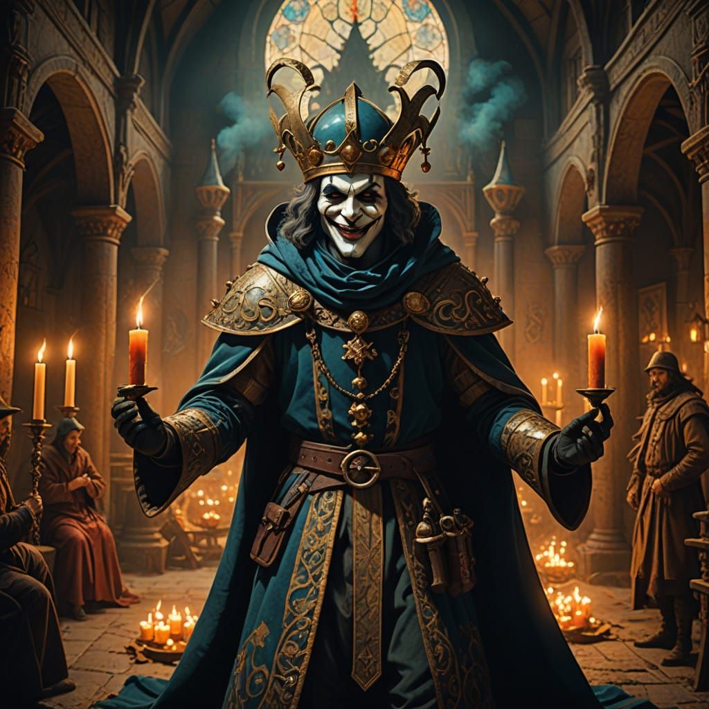 Mid-Medieval Jester Performs Enchanting Trick in G... - AI Art