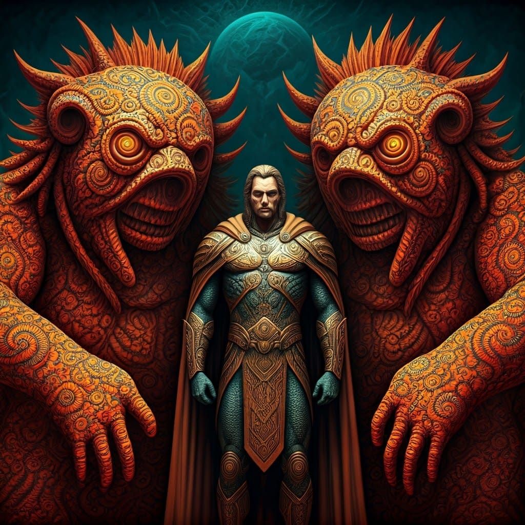 Paper Mache Monsters in Whimsical Fantasy Landscap... - AI Art