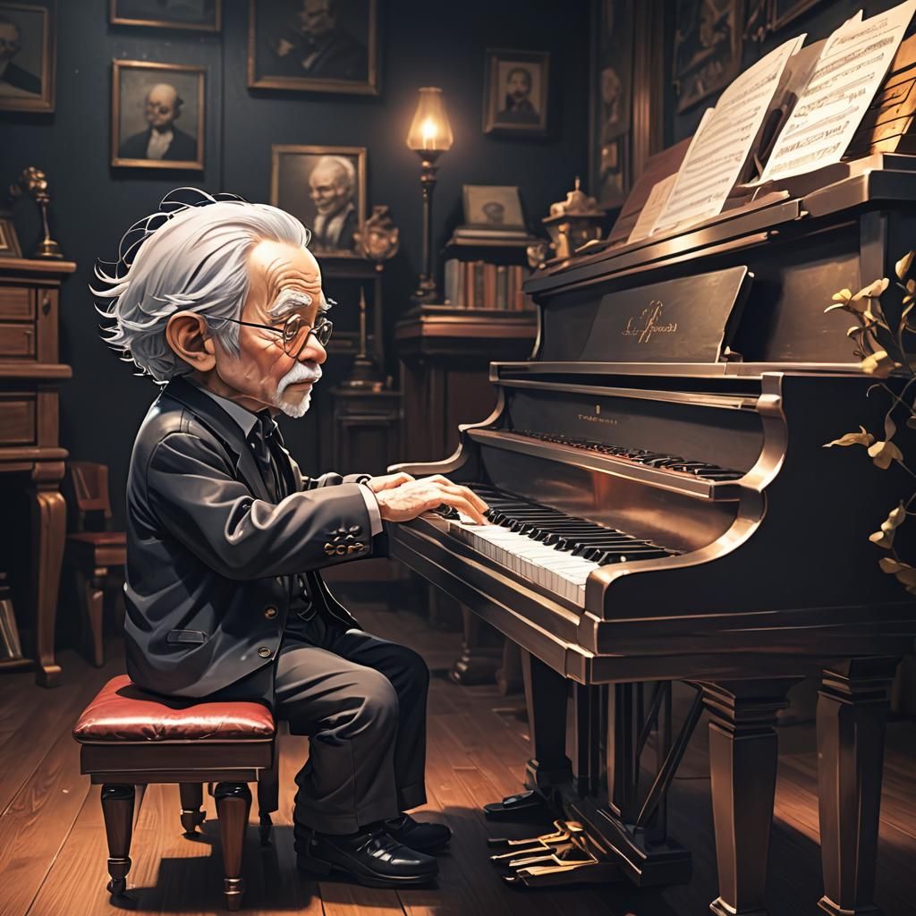 chibi old man playing piano - AI Generated Artwork - NightCafe Creator