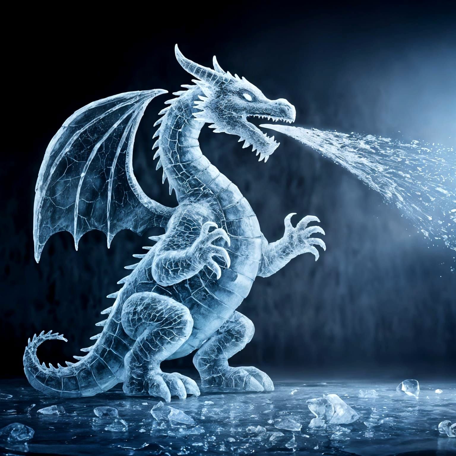 Water Spitting Ice Dragon - Frozen Dragon Unleashes Icy Fury
