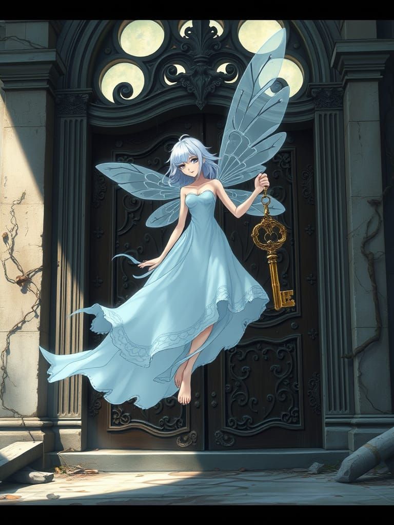 Ethereal Anime Ghost Fairy Radiates Light in Faded... - AI Art