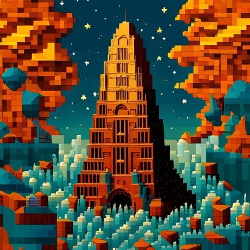 Babel Tower in the cosmos world geometric abstract art 8bit Harlem ...
