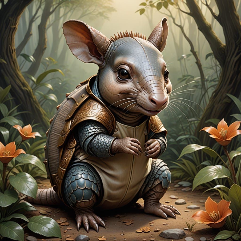 Smooth Baby Armadillo in Whimsical Storybook Oil P... - AI Art