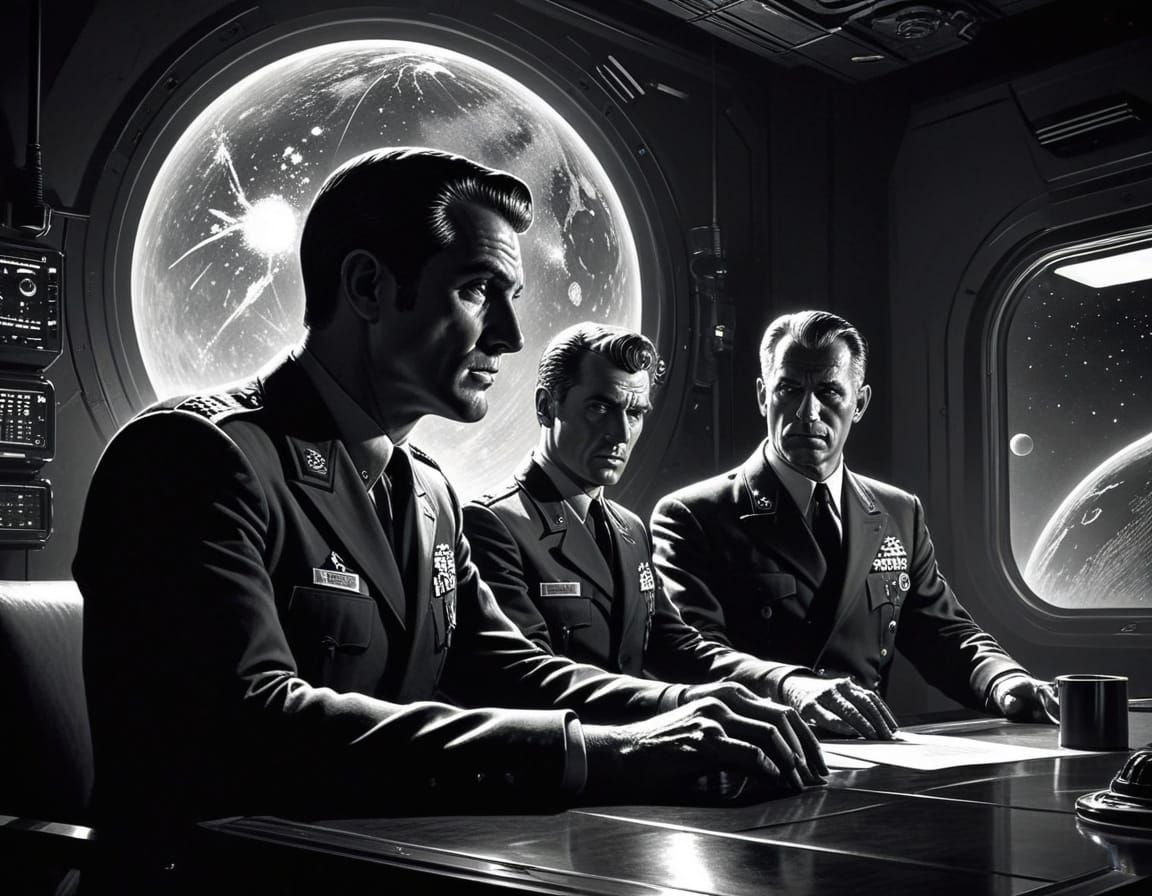 Gritty Retro-Futuristic Space Commanders in Suspen... - AI Art