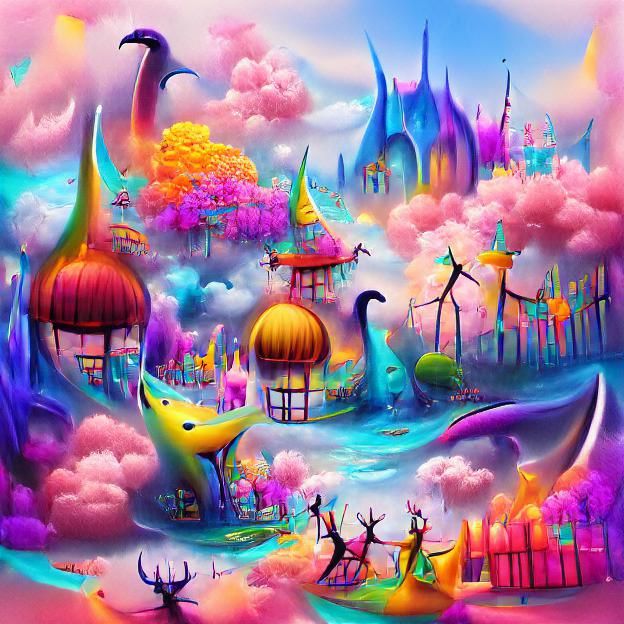 Vibrant whimsical fantasy world - AI Generated Artwork - NightCafe Creator