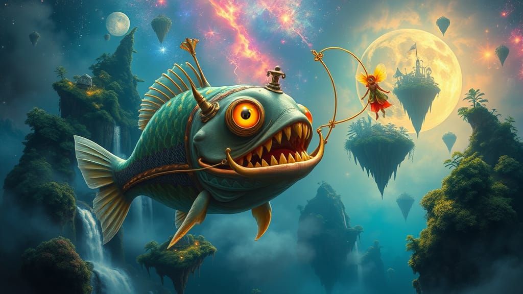Bioluminescent Anglerfish in Nebula with Floating ... - AI Art