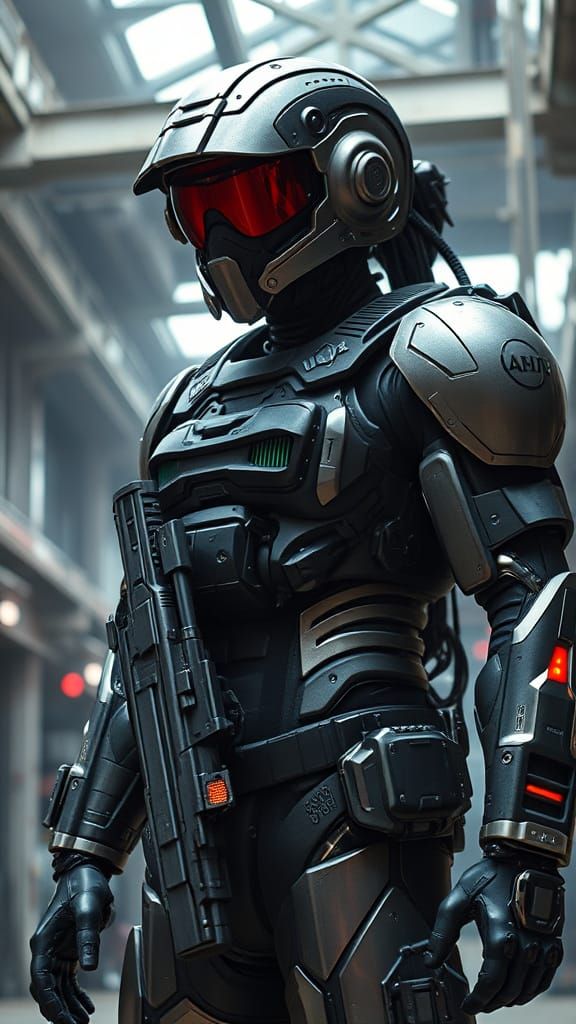 Cyborg Soldier on Building Site in Cyberpunk Style - AI Art