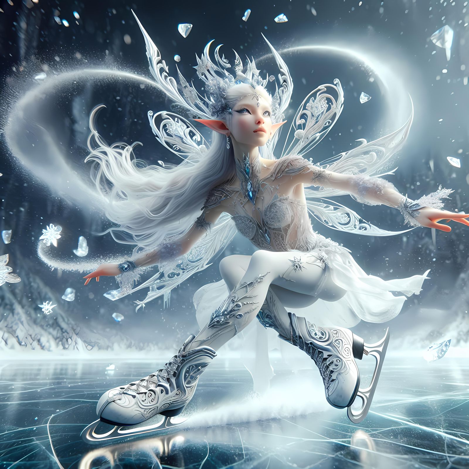 Ice Fairy Skating - AI Generated Artwork - NightCafe Creator