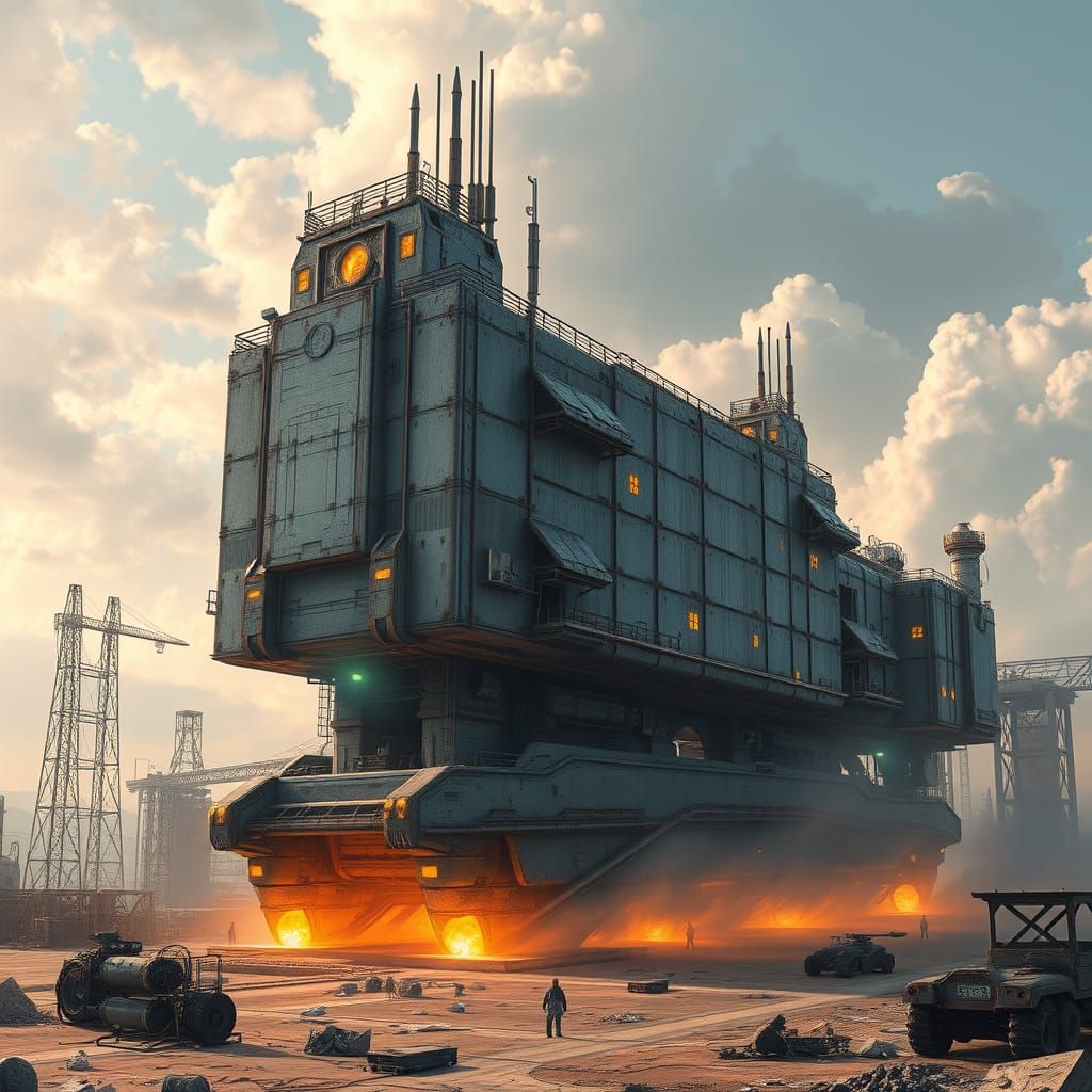 Majestic Post-Apocalyptic Spaceship Rises from Ind... - AI Art