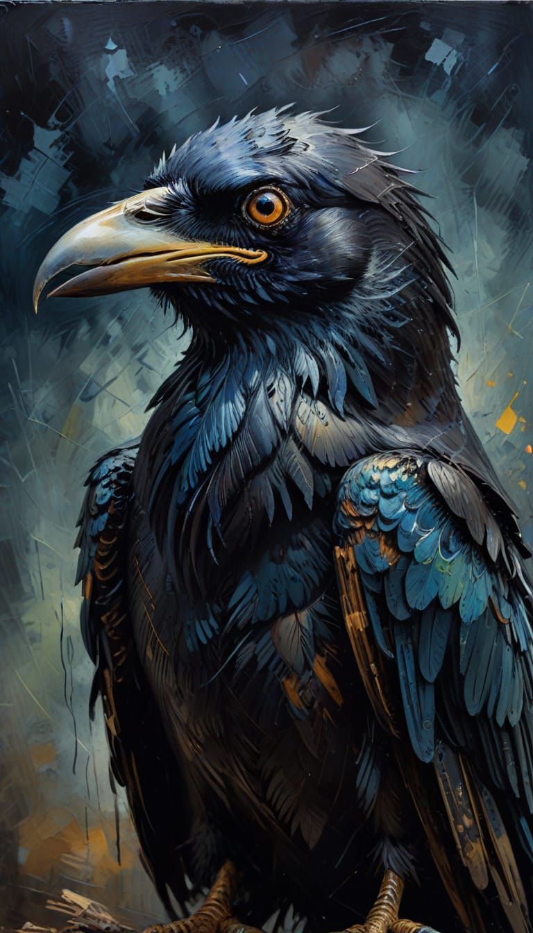 raven - Expressive Oil Painting of a Raven's Head