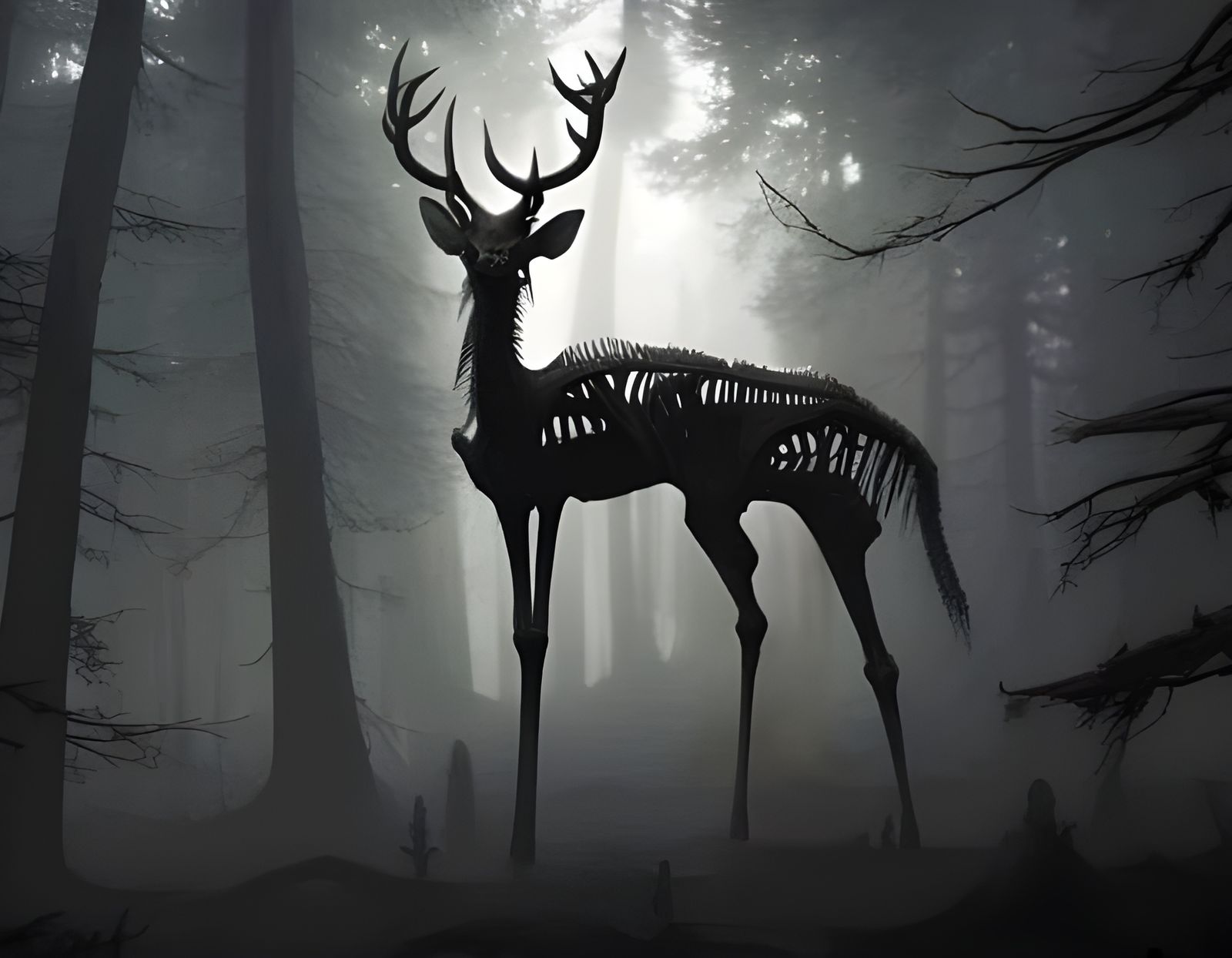 Ghost deer in a spooky forest - AI Generated Artwork - NightCafe Creator